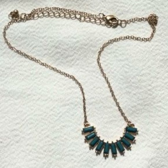 Jewelry | Gold Half Circle With Green Stones Necklace | Poshmark